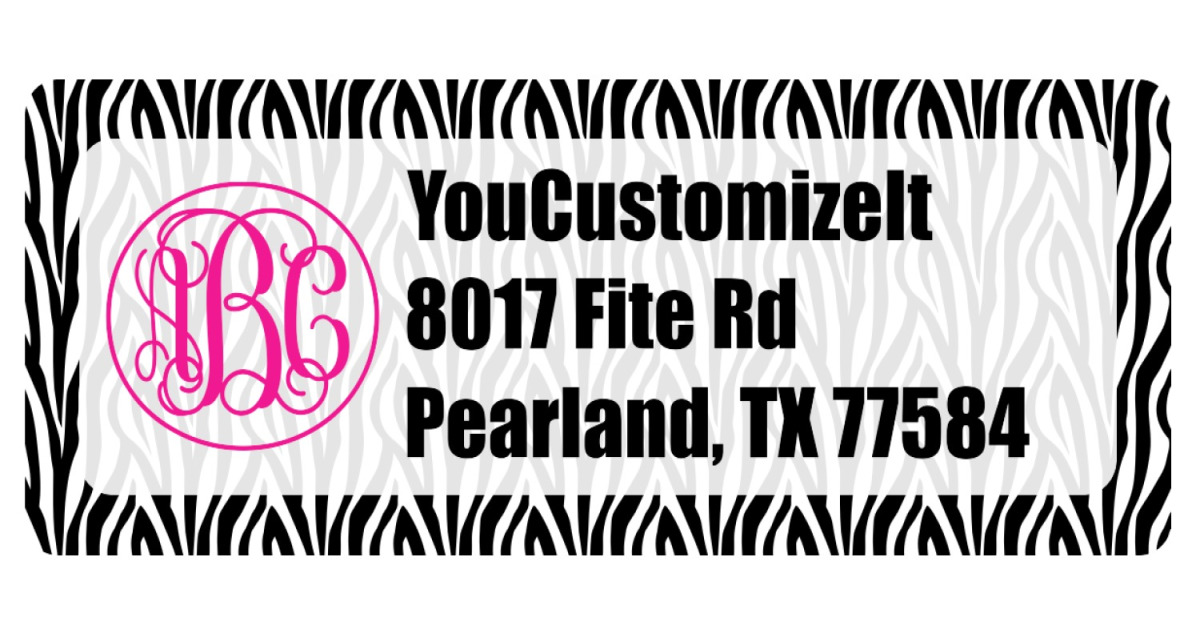 Custom Zebra Print Return Address Labels (Personalized) | YouCustomizeIt