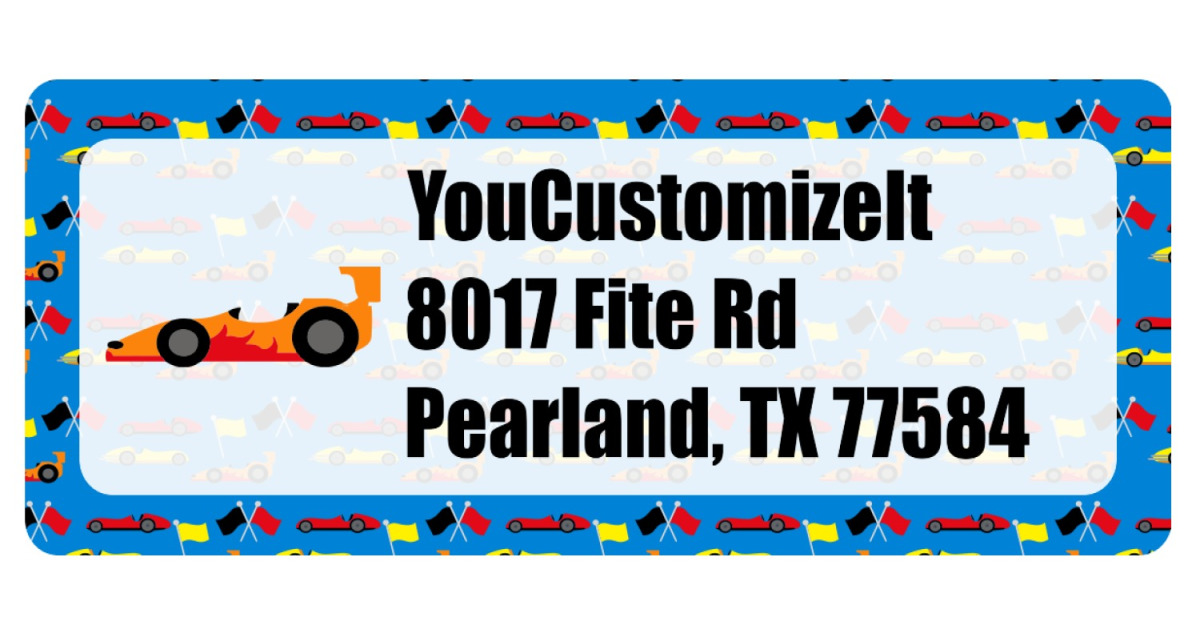 Custom Racing Car Return Address Labels (Personalized) | YouCustomizeIt