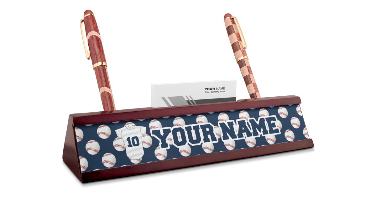 Custom Baseball Jersey Red Mahogany Nameplate with Business Card Holder ...