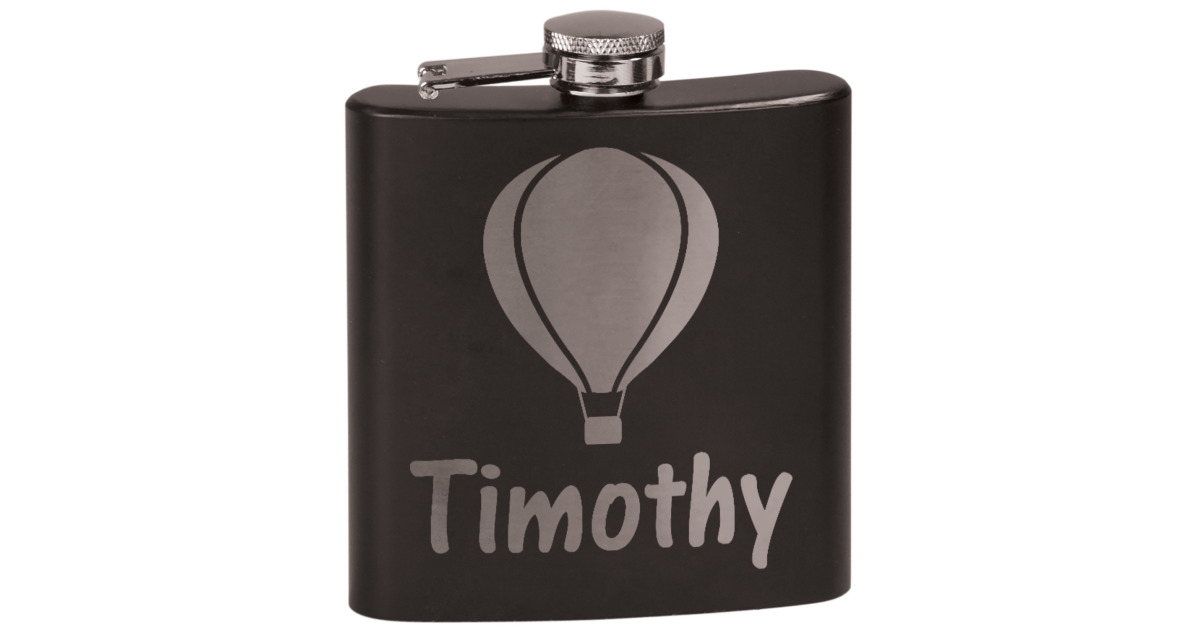 Custom Watercolor Hot Air Balloons Black Flask Set (Personalized ...