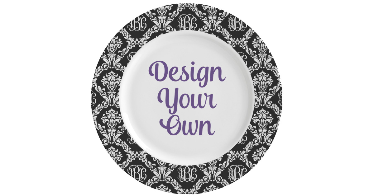 Custom Monogrammed Damask Ceramic Dinner Plates (Set of 4 ...