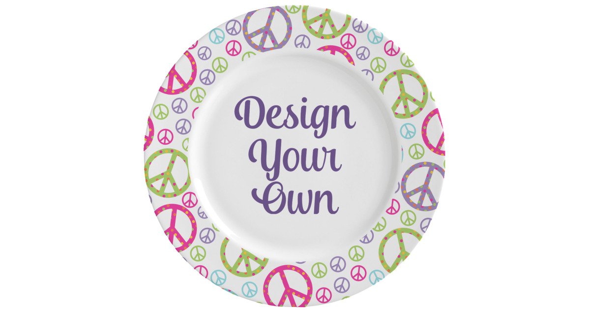 Custom Harlequin & Peace Signs Ceramic Dinner Plates (Set of 4 ...