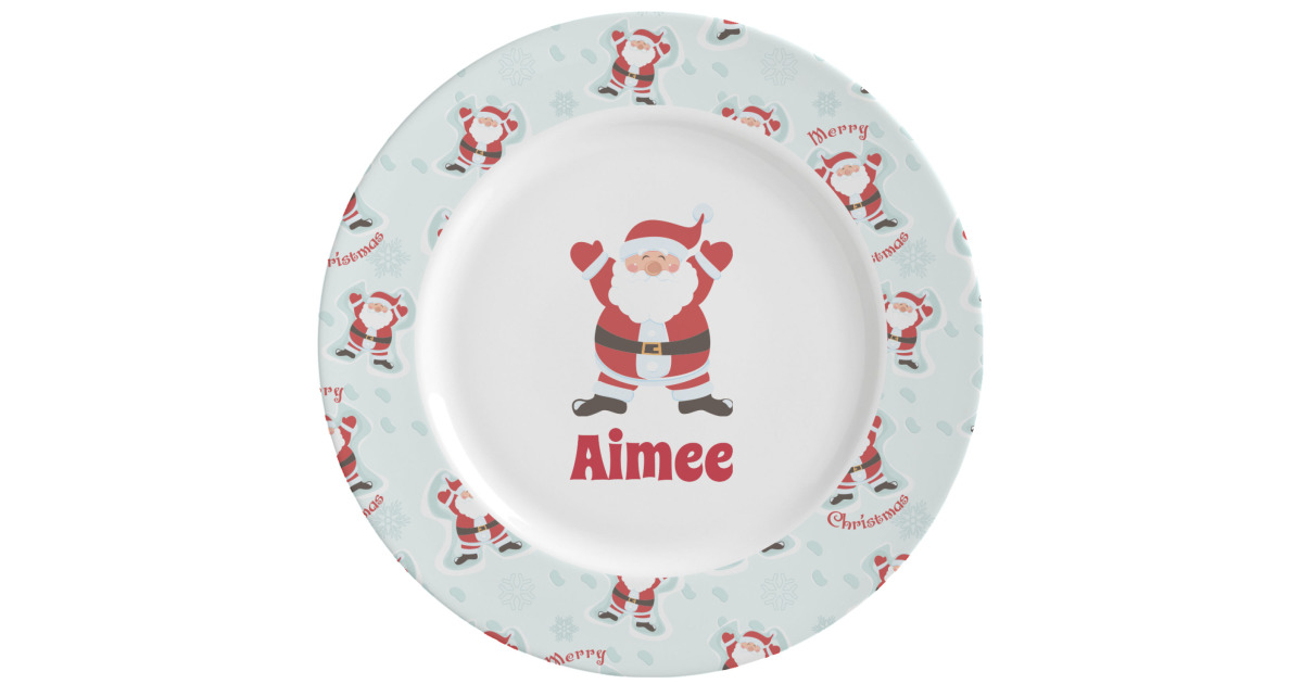 Custom Santa Clause Making Snow Angels Ceramic Dinner Plates (Set of 4 ...