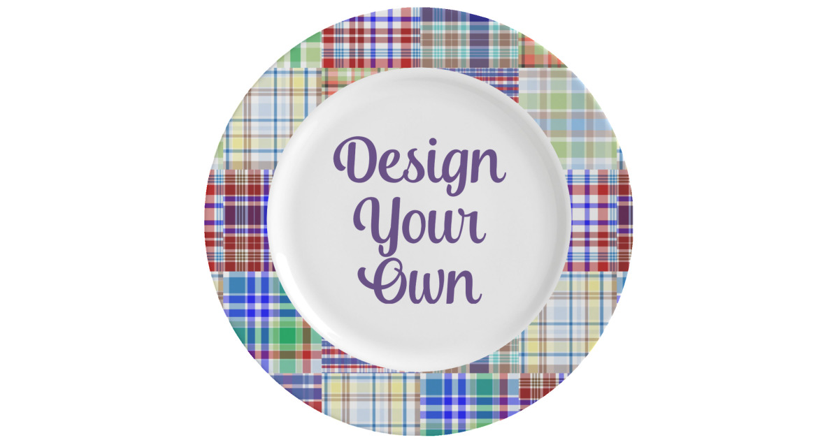Custom Blue Madras Plaid Print Ceramic Dinner Plates (Set of 4 ...