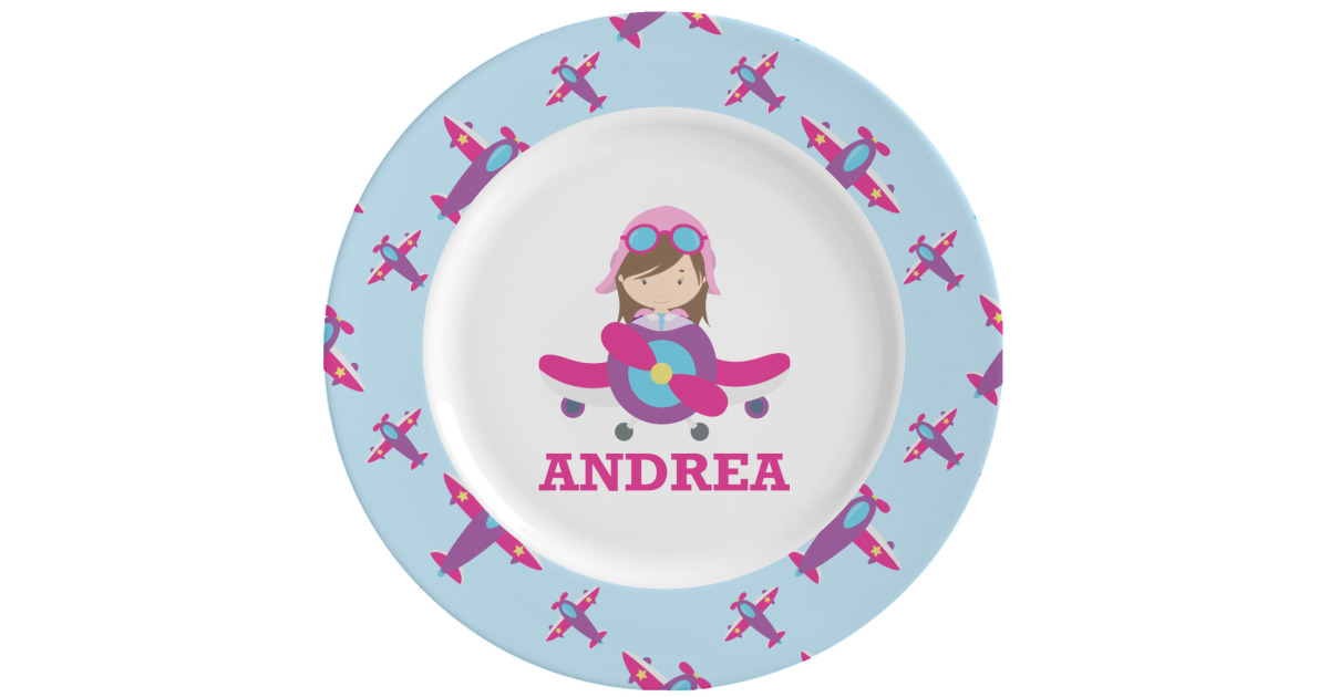 Custom Airplane Theme - for Girls Ceramic Dinner Plates (Set of 4 ...