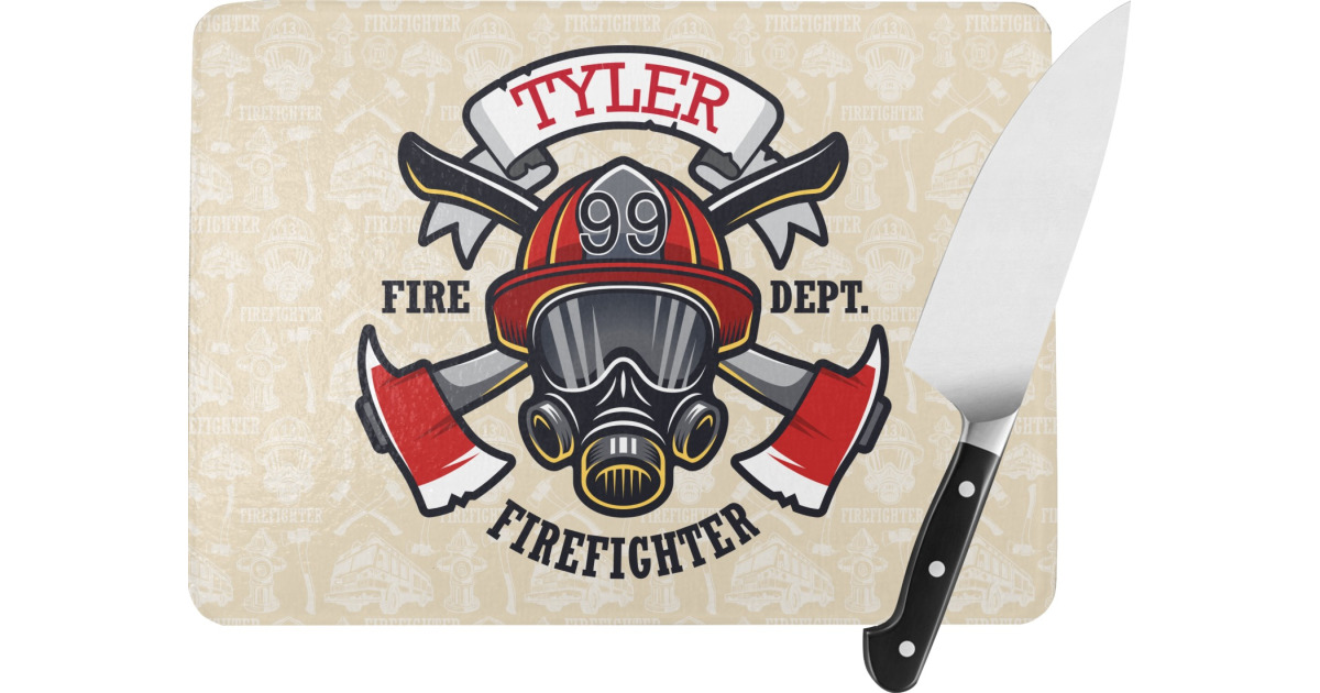 Custom Firefighter Rectangular Glass Cutting Board (Personalized ...