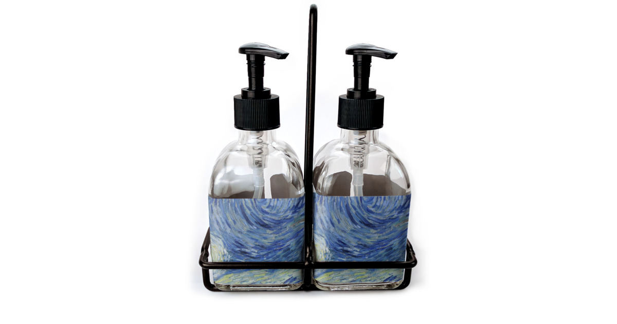 Custom The Starry Night (Van Gogh 1889) Glass Soap & Lotion Bottle Set ...
