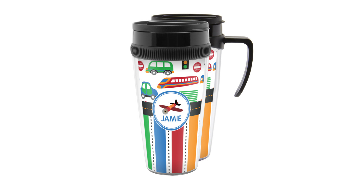 Custom Transportation & Stripes Acrylic Travel Mug (Personalized ...