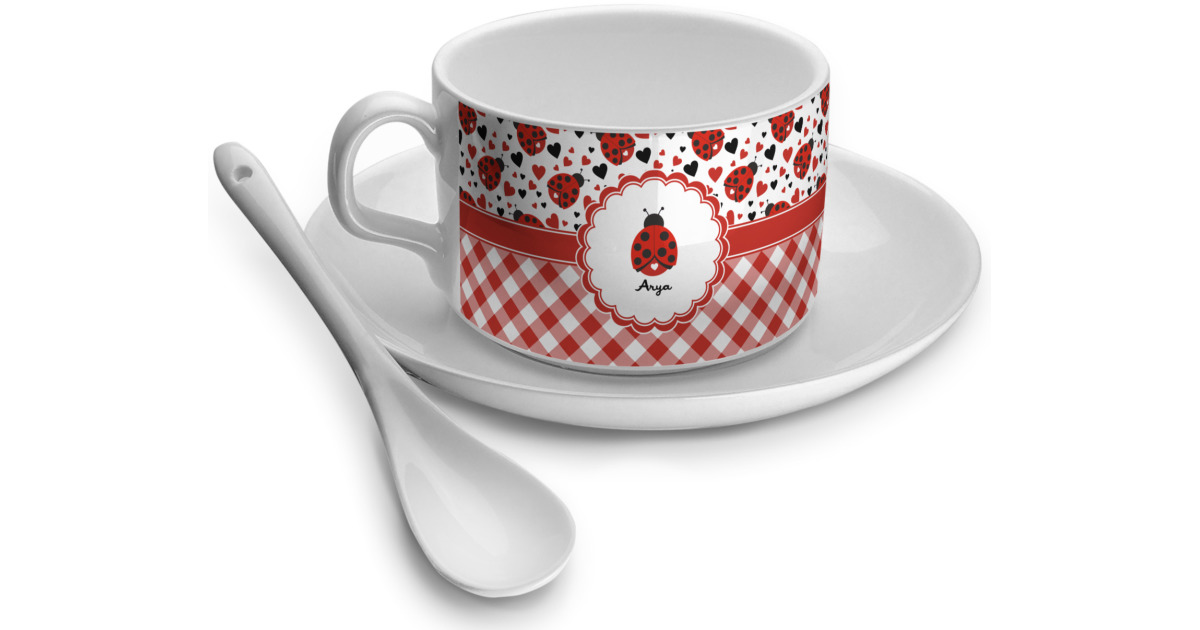 Custom Ladybugs & Gingham Tea Cup (Personalized) | YouCustomizeIt