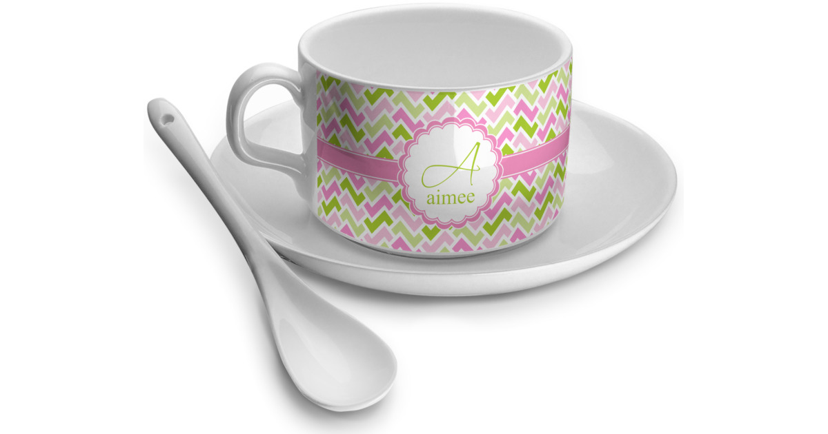 Custom Pink & Green Geometric Tea Cup (Personalized) | YouCustomizeIt