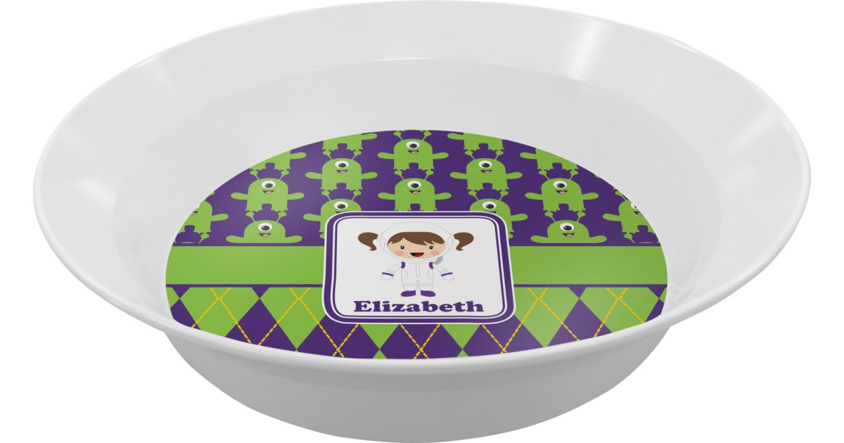 Custom Astronaut, Aliens & Argyle Melamine Bowl (Personalized ...