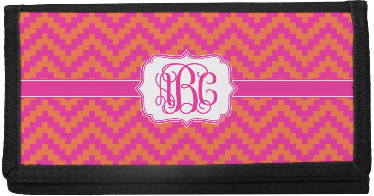 Custom Pink & Orange Chevron Canvas Checkbook Cover (Personalized ...