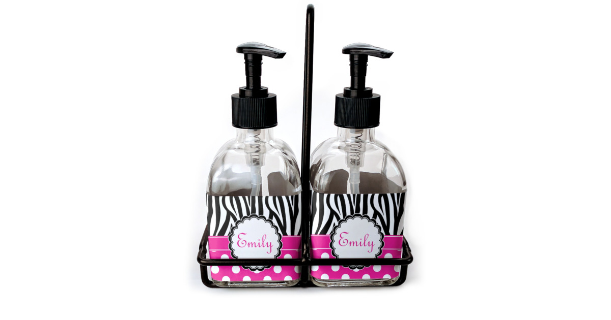 Custom Zebra Print & Polka Dots Glass Soap & Lotion Bottles ...