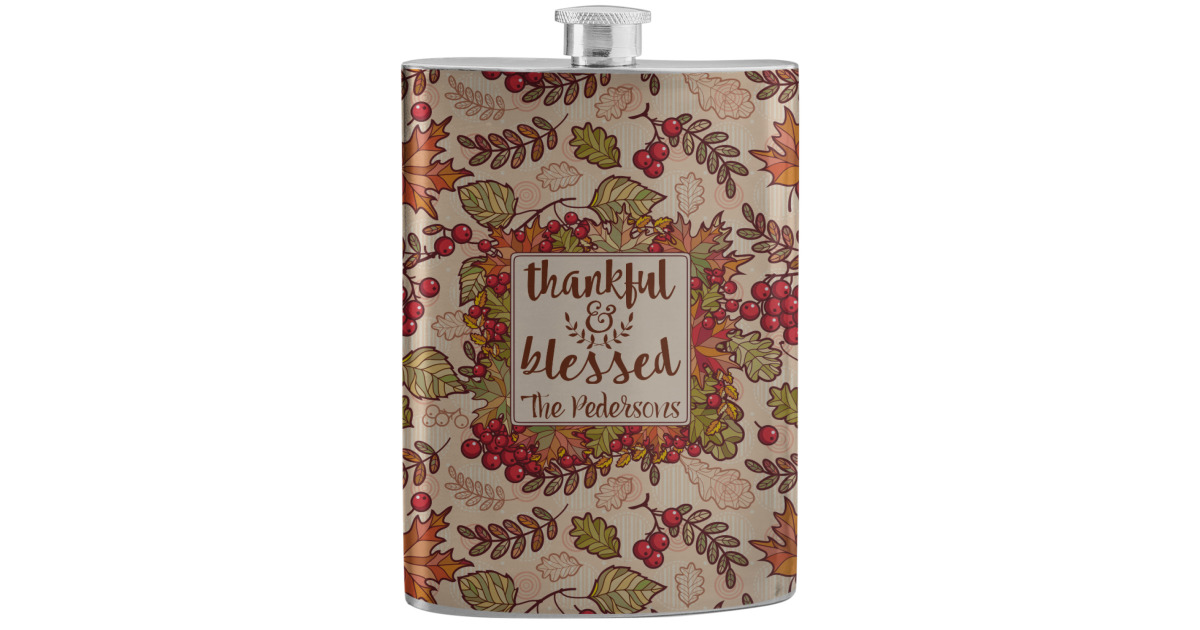 Custom Thankful & Blessed Stainless Steel Flask (Personalized ...