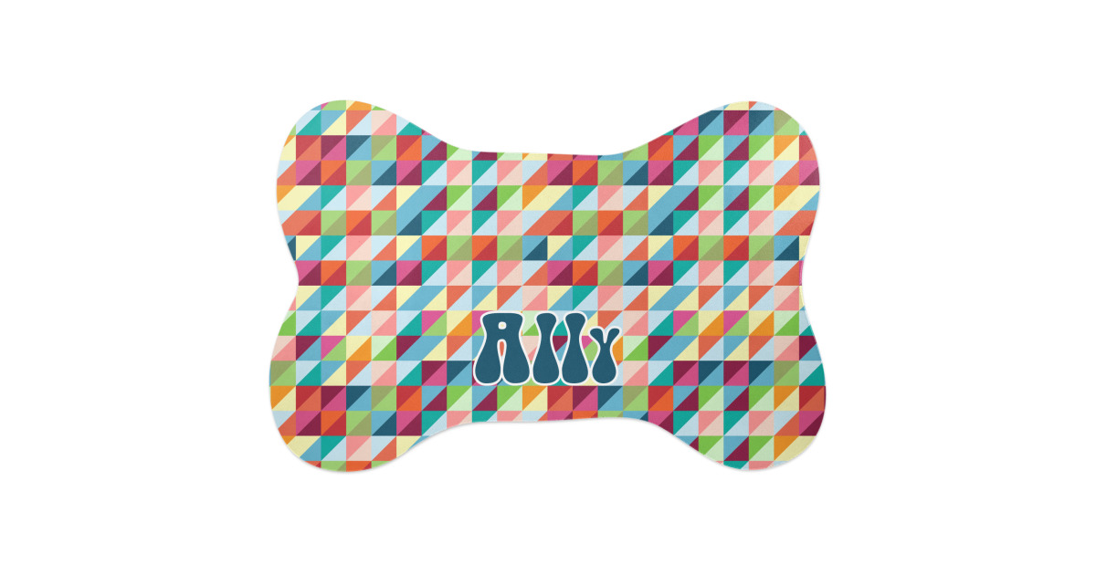 Custom Retro Triangles Bone Shaped Dog Food Mat (Personalized ...