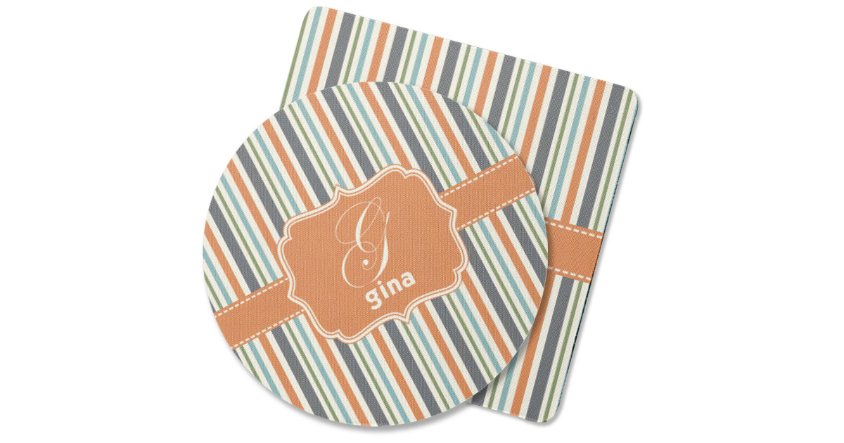 Custom Orange & Blue Stripes Rubber Backed Coaster (Personalized ...