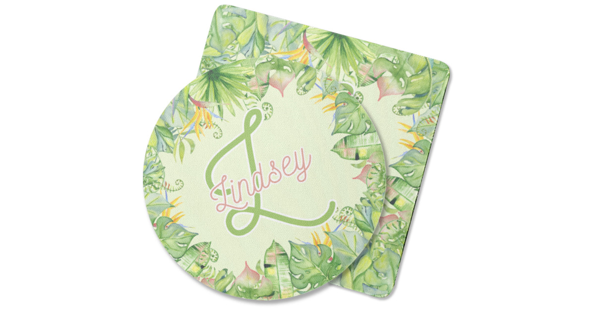Custom Tropical Leaves Border Rubber Backed Coaster (Personalized ...
