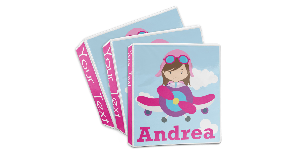 Custom Airplane & Girl Pilot 3-Ring Binder (Personalized) | YouCustomizeIt