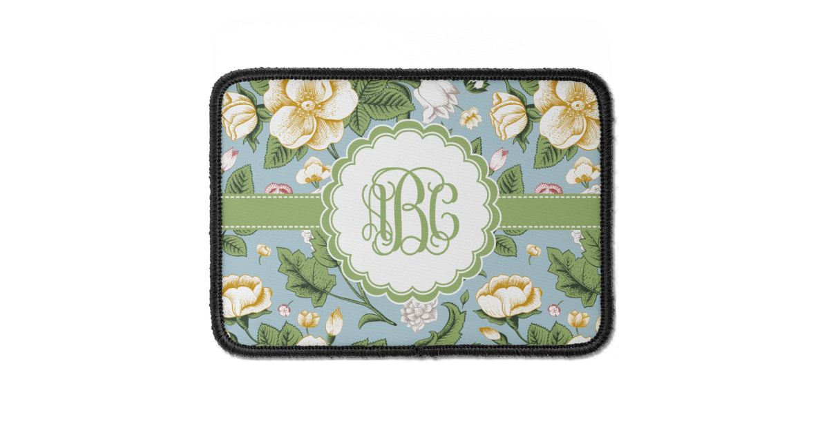 Custom Vintage Floral Iron On Rectangle Patch w/ Monogram | YouCustomizeIt