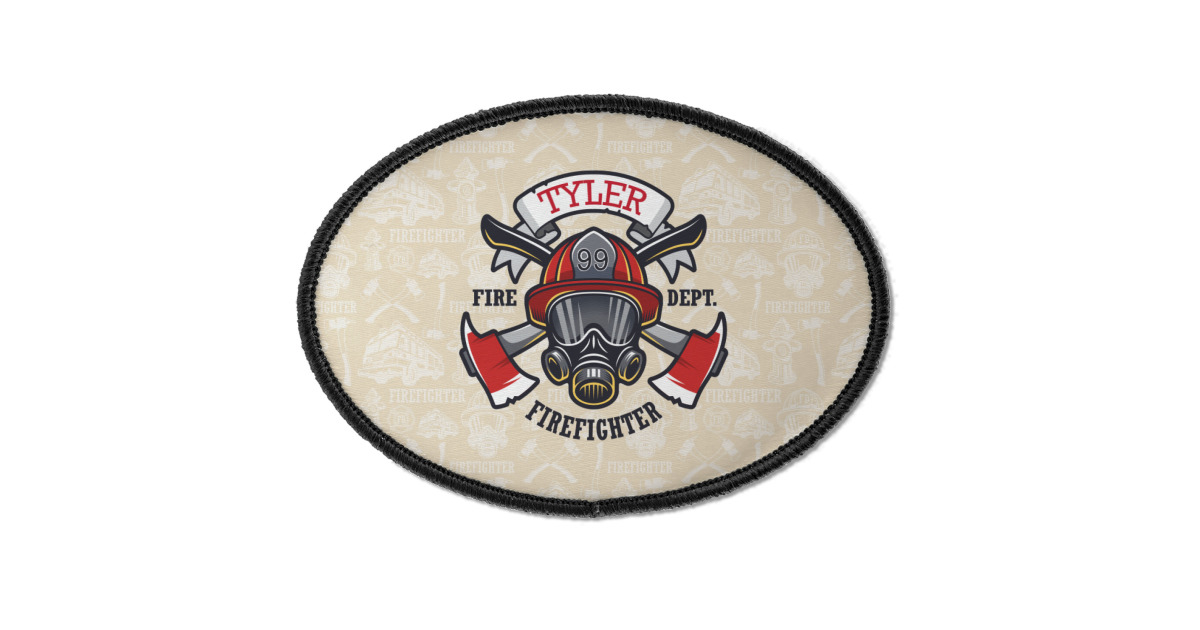 Custom Firefighter Iron On Oval Patch w/ Name or Text | YouCustomizeIt