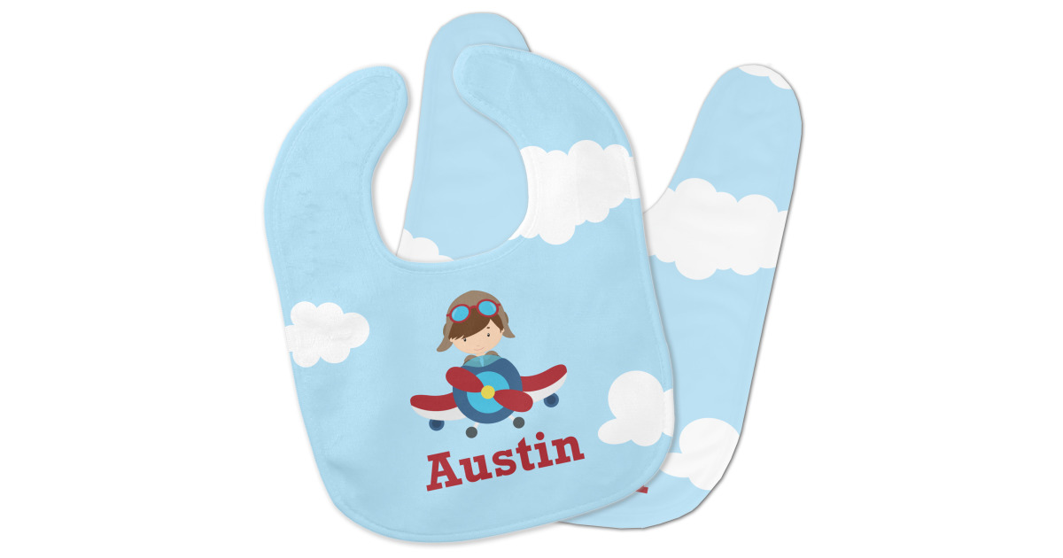 Custom Airplane & Pilot Baby Bib w/ Name or Text | YouCustomizeIt