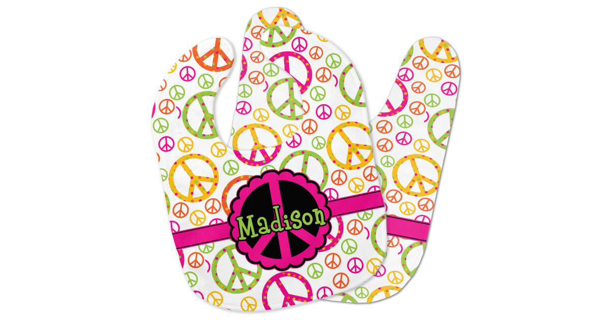 Custom Peace Sign Baby Bib w/ Name or Text | YouCustomizeIt