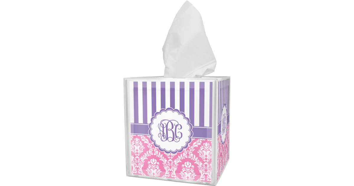 Custom Pink & Purple Damask Tissue Box Cover (Personalized ...