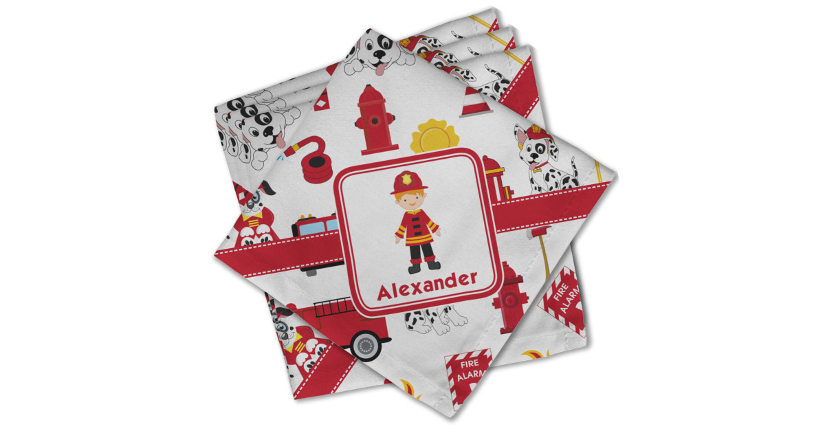 Custom Firefighter Character Cloth Cocktail Napkins - Set of 4 w/ Name ...