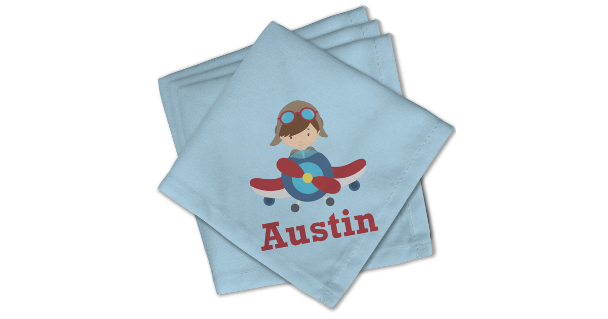 Custom Airplane & Pilot Cloth Cocktail Napkins - Set of 4 w/ Name or ...