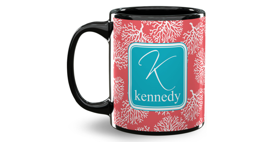 Coral And Teal 11 Oz Coffee Mug Black Personalized Youcustomizeit