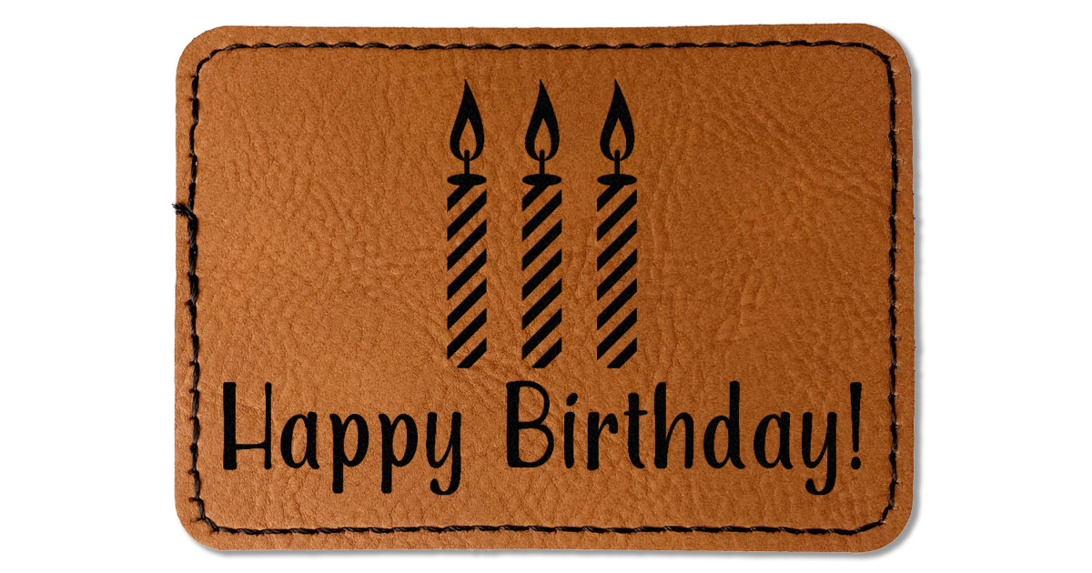Custom Happy Birthday Faux Leather Iron On Patch - Rectangle ...