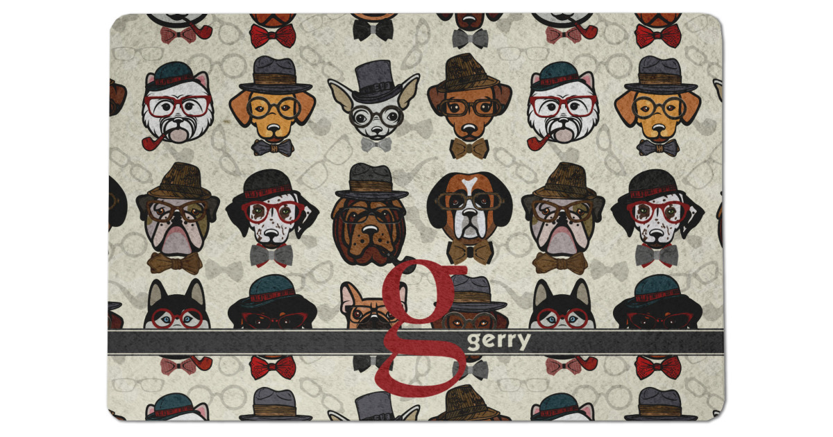 Custom Hipster Dogs Dog Food Mat w/ Name and Initial | YouCustomizeIt
