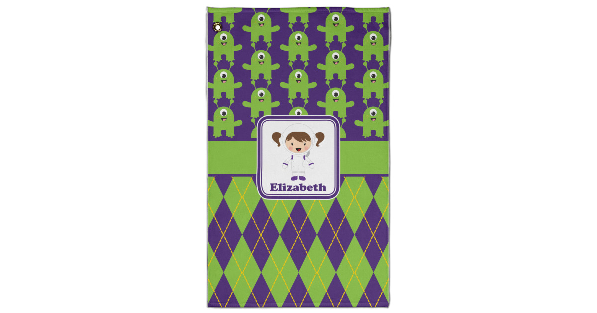 Custom Astronaut, Aliens & Argyle Golf Towel - Poly-Cotton Blend w ...