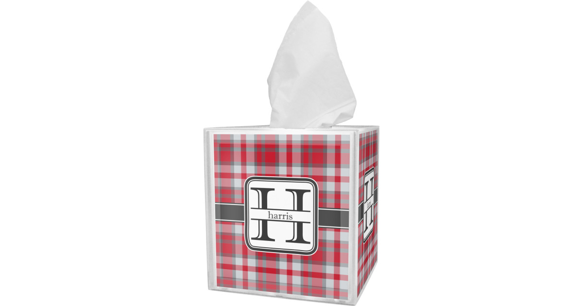 Custom Red & Gray Plaid Tissue Box Cover (Personalized) | YouCustomizeIt