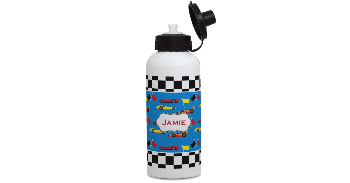 Custom Checkers & Racecars Water Bottles - Aluminum - 20 oz - White ...