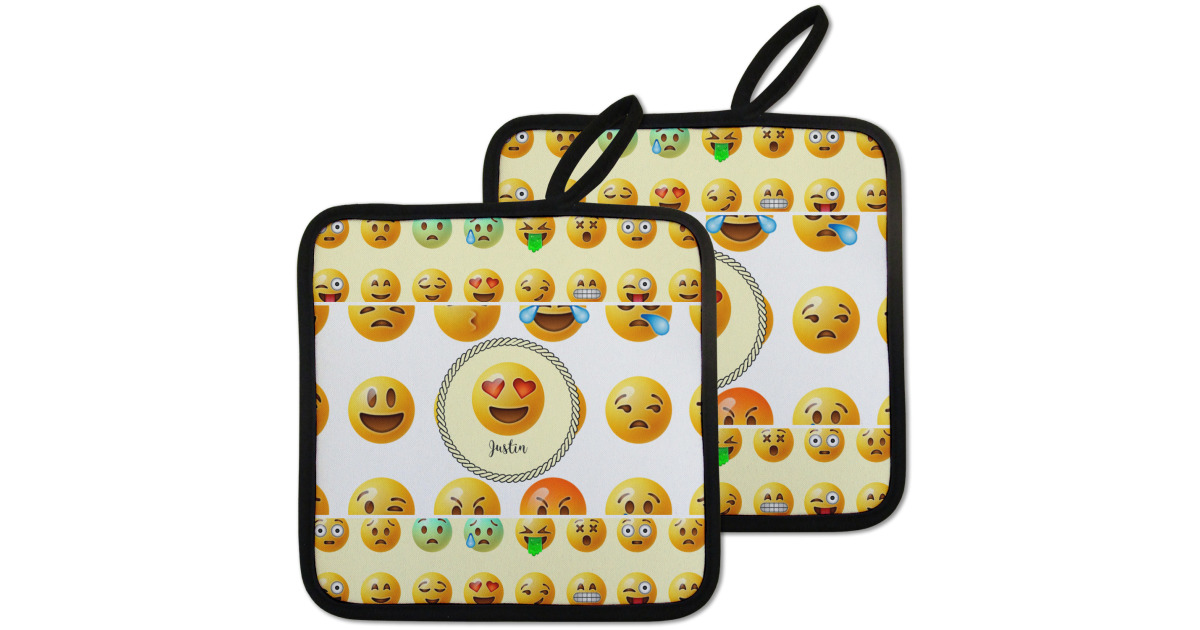 Custom Emojis Pot Holders - Set of 2 w/ Name or Text | YouCustomizeIt