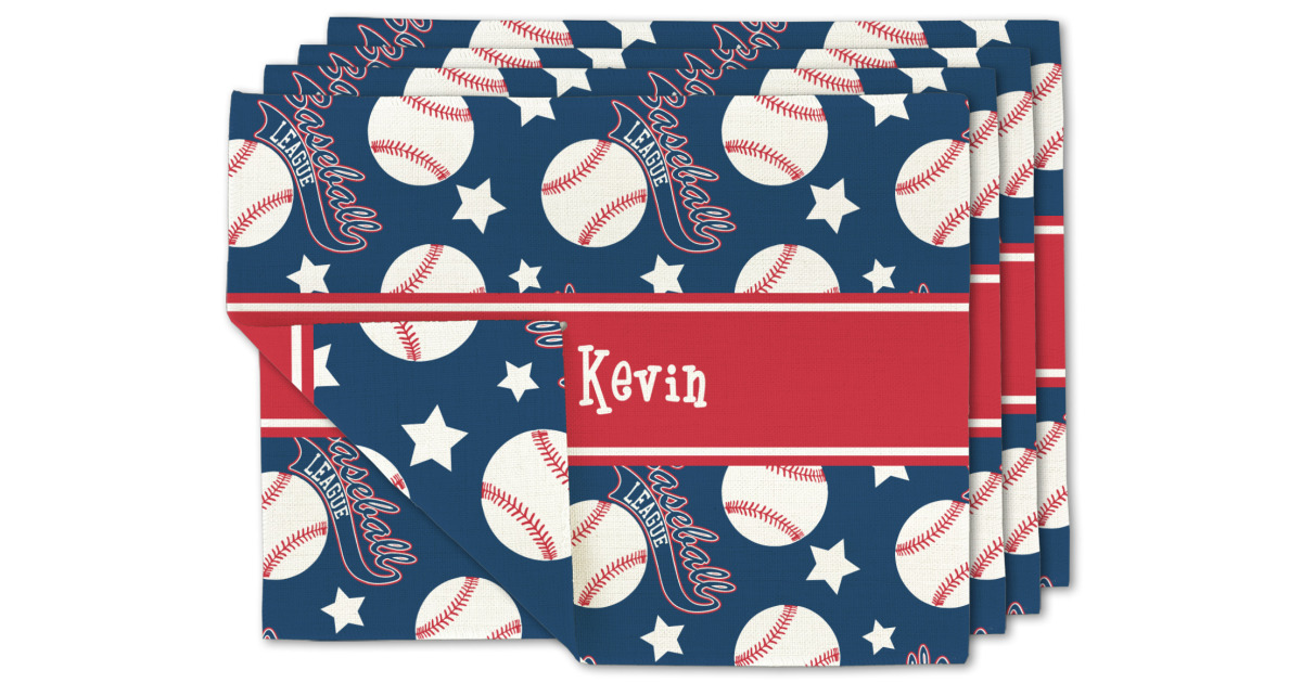 Custom Baseball Double-Sided Linen Placemat - Set of 4 w/ Name or Text ...