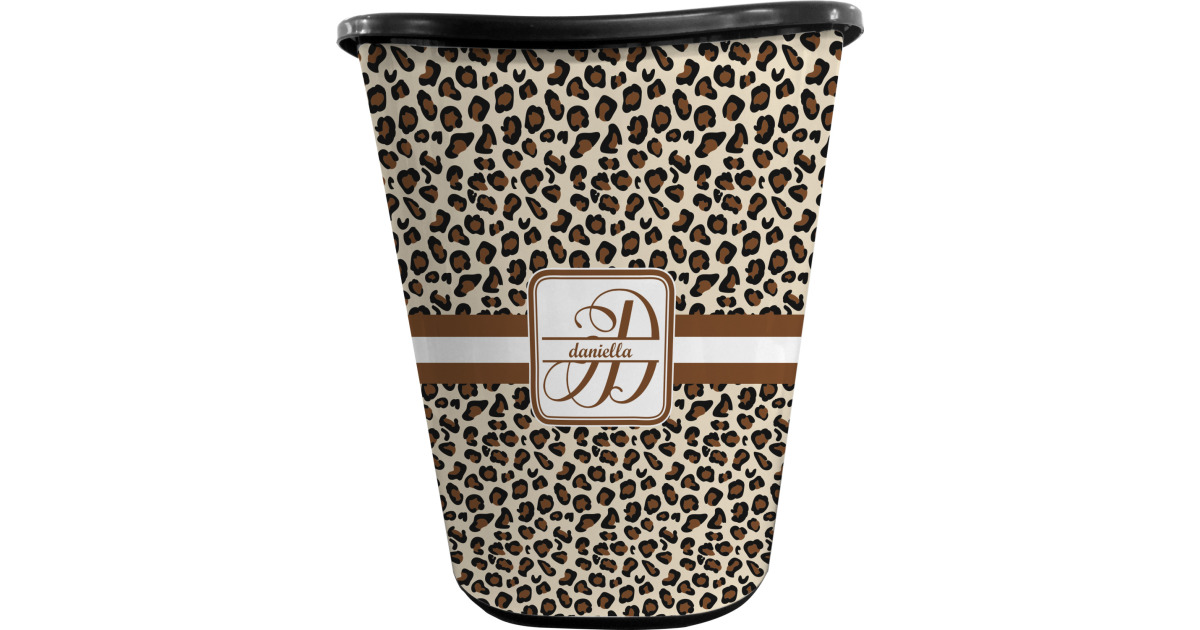 Custom Leopard Print Waste Basket - Single Sided (Black) (Personalized ...