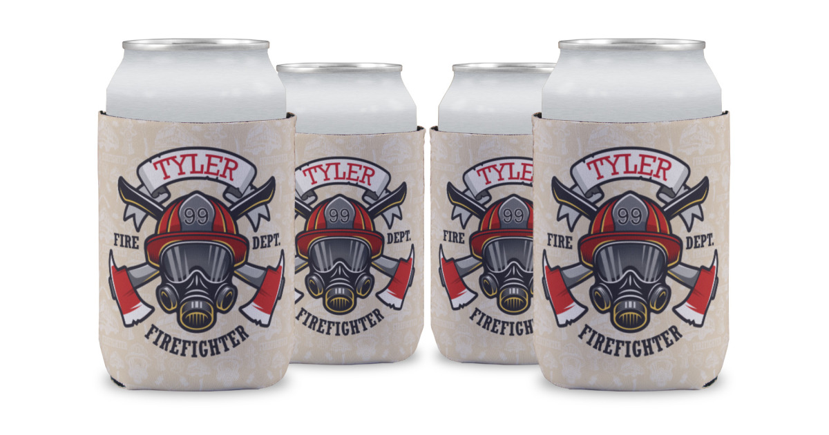 Custom Firefighter Can Cooler (12 oz) - Set of 4 w/ Name or Text ...