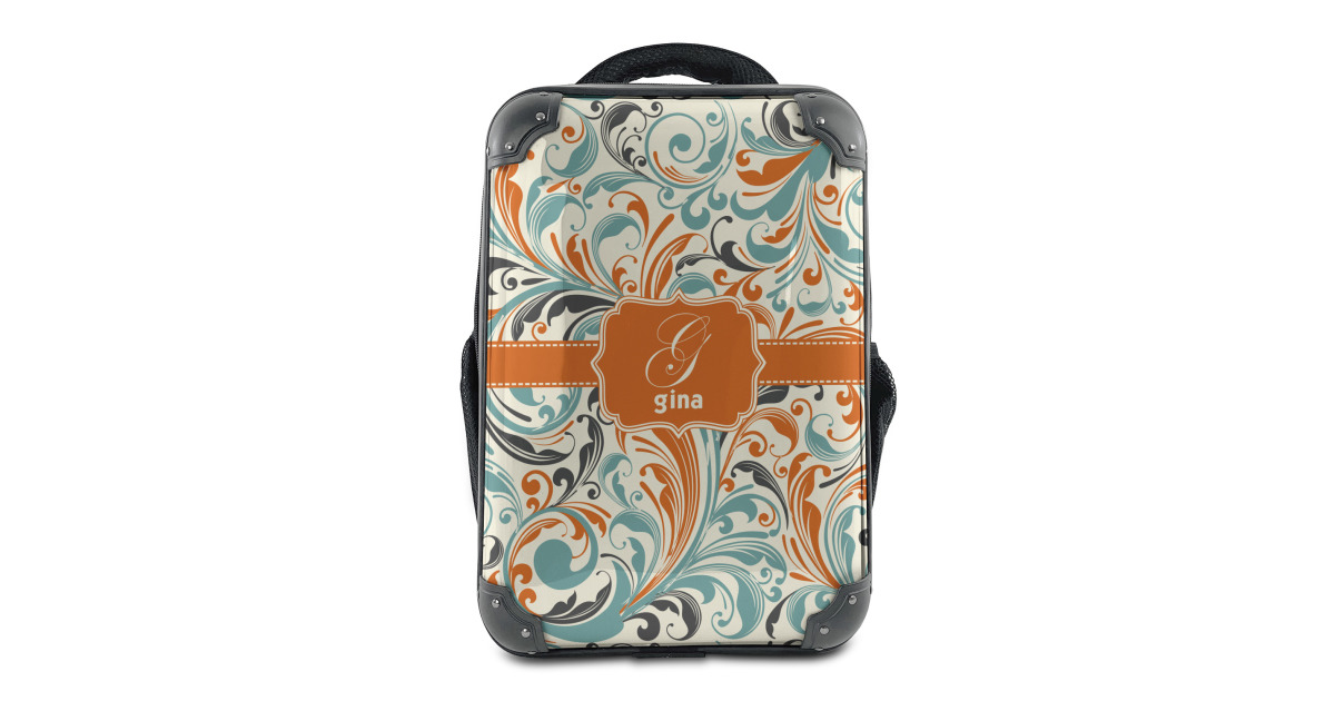 Custom Orange & Blue Leafy Swirls 15" Hard Shell Backpack (Personalized) | YouCustomizeIt