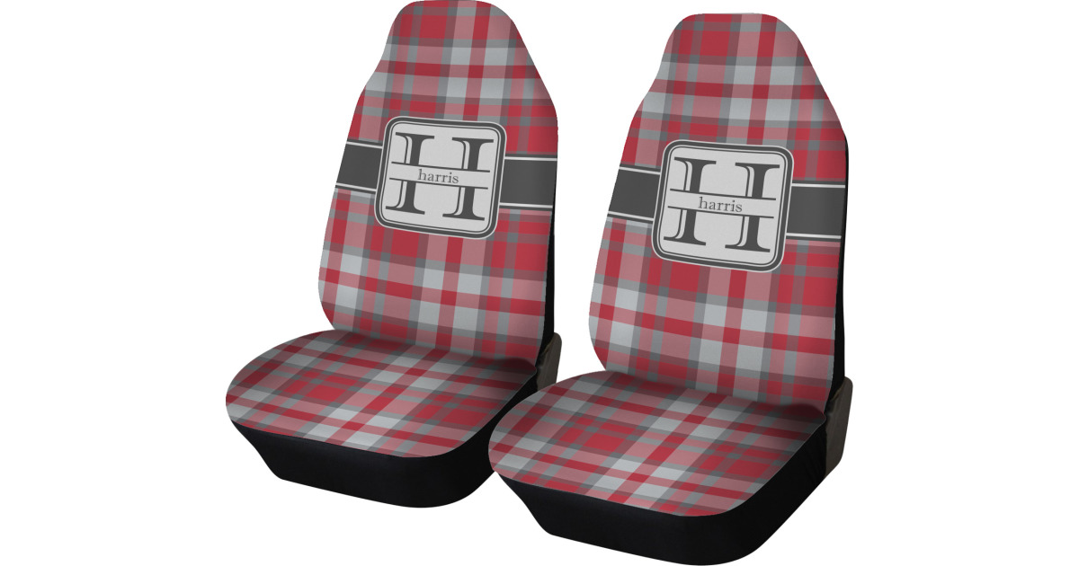 Custom Red & Gray Plaid Car Seat Covers (Set of Two) (Personalized ...