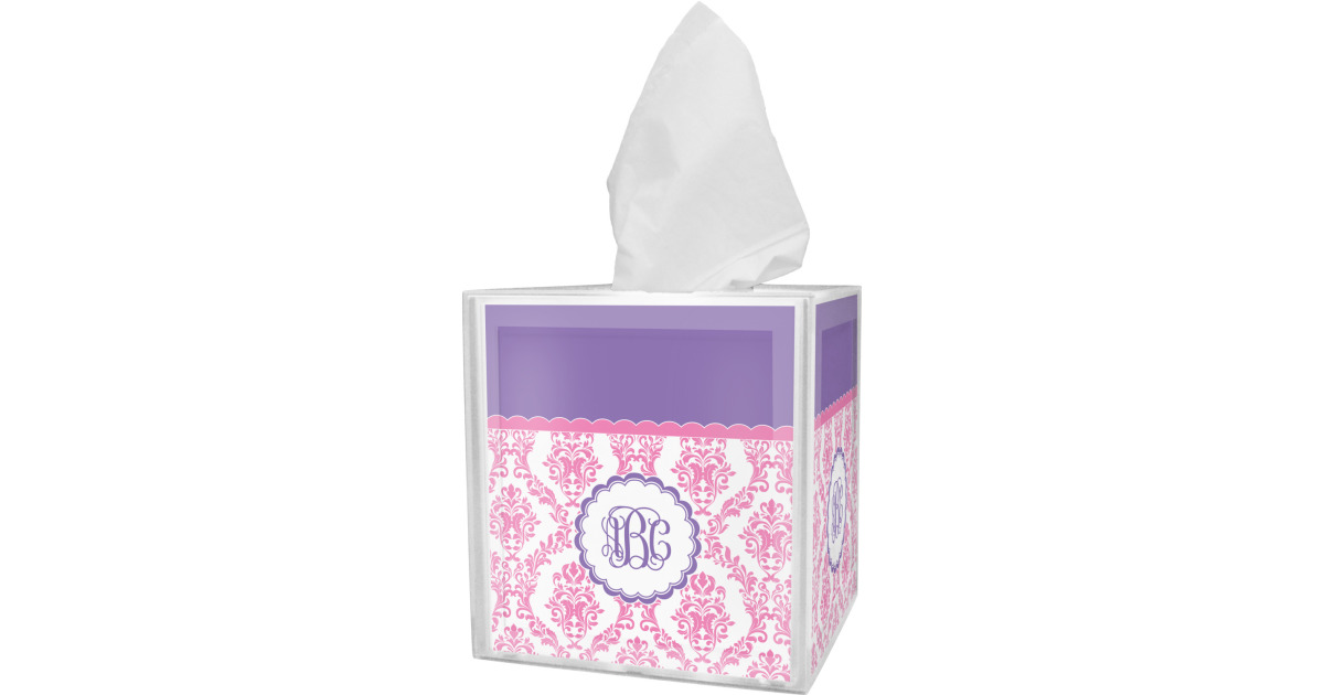 Custom Pink, White & Purple Damask Tissue Box Cover (Personalized ...