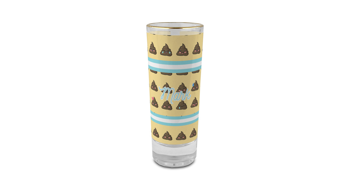 Custom Poop Emoji 2 oz Shot Glass - Glass with Gold Rim (Personalized ...