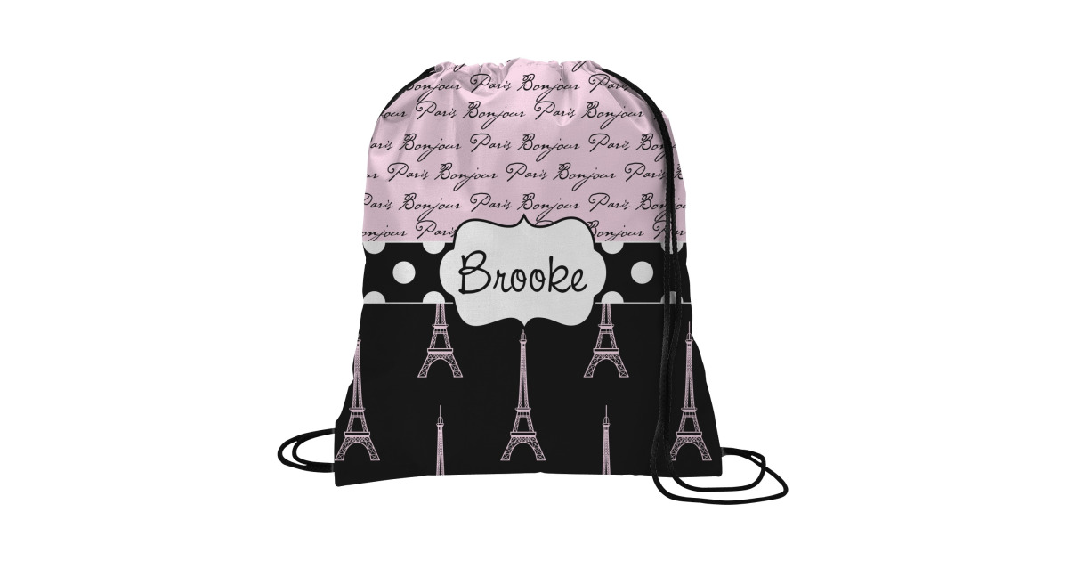 Custom Paris Bonjour and Eiffel Tower Drawstring Backpack (Personalized ...