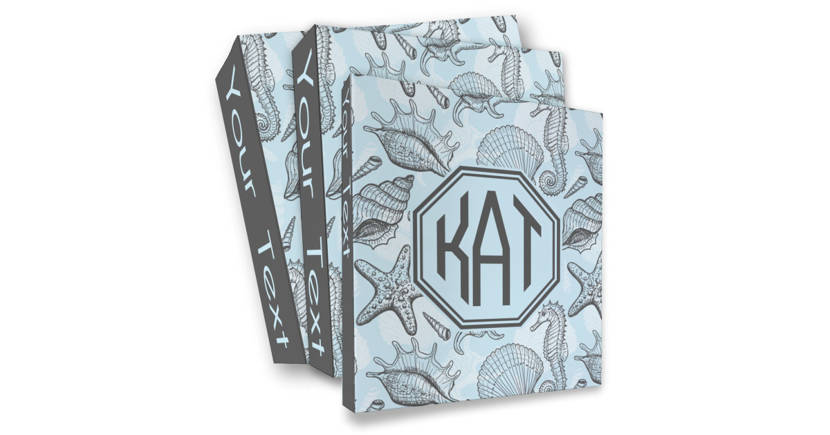 Custom Sea-blue Seashells 3 Ring Binder - Full Wrap (Personalized ...