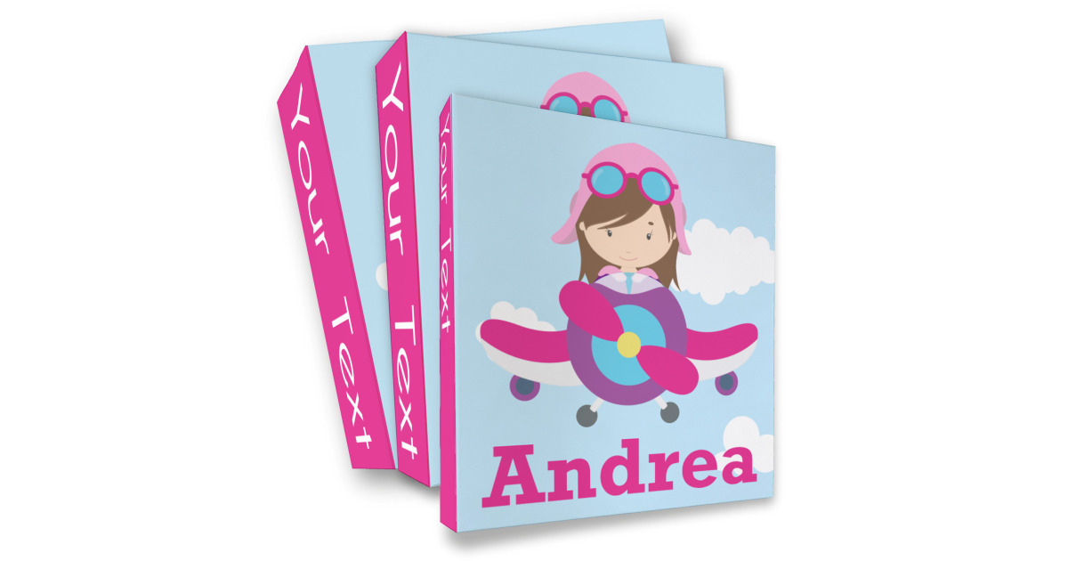 Custom Airplane & Girl Pilot 3 Ring Binder - Full Wrap (Personalized ...