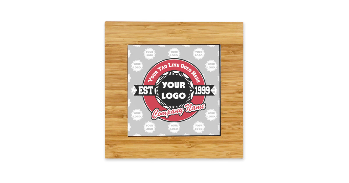 Custom Logo & Tag Line Bamboo Trivet with Ceramic Tile Insert w/ Logos ...