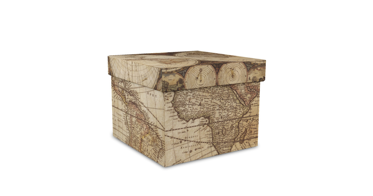 Custom Vintage World Map Gift Box with Lid - Canvas Wrapped - Medium ...