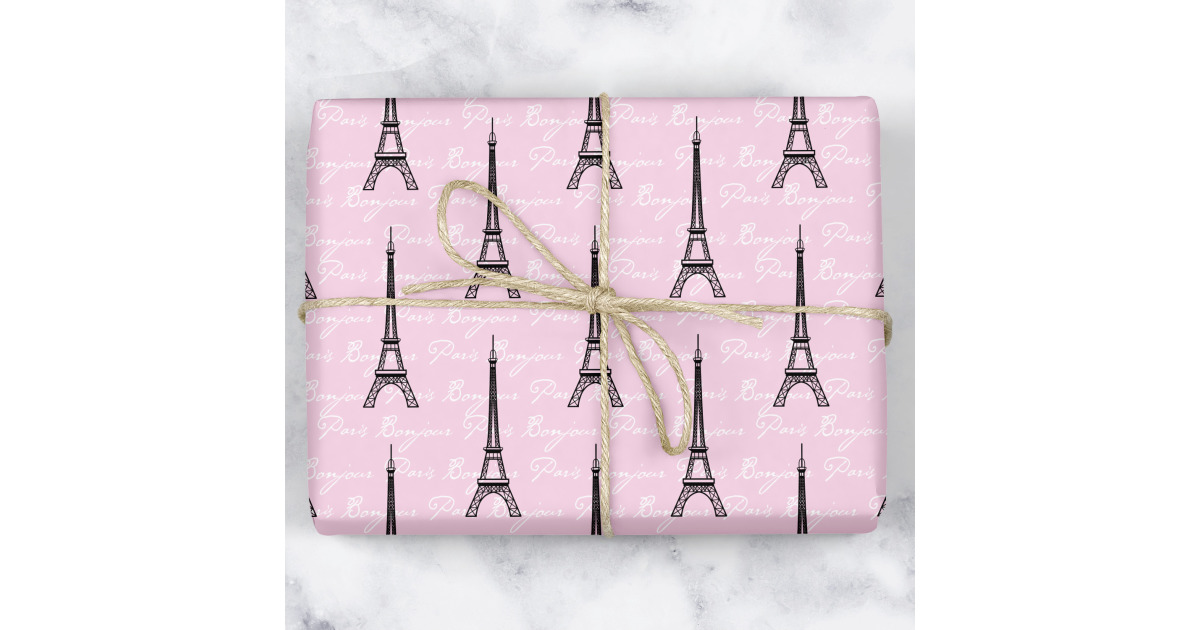 Custom Paris Bonjour and Eiffel Tower Wrapping Paper | YouCustomizeIt