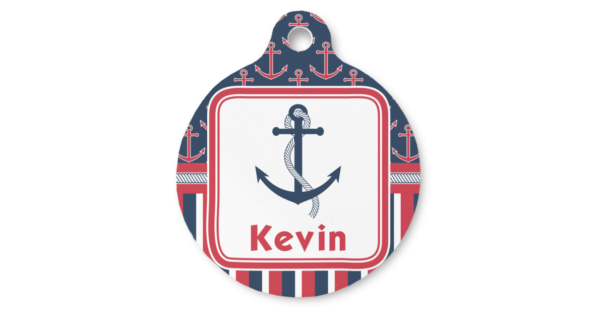 Custom Nautical Anchors & Stripes Round Pet ID Tag (Personalized ...
